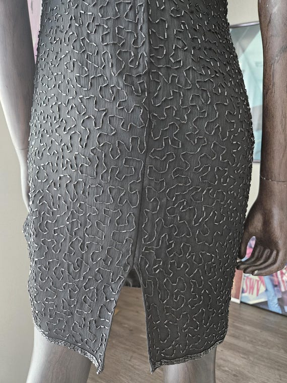 Vintage Razzle Dazzle Black Gold Sequin Beaded Silk D… - Gem