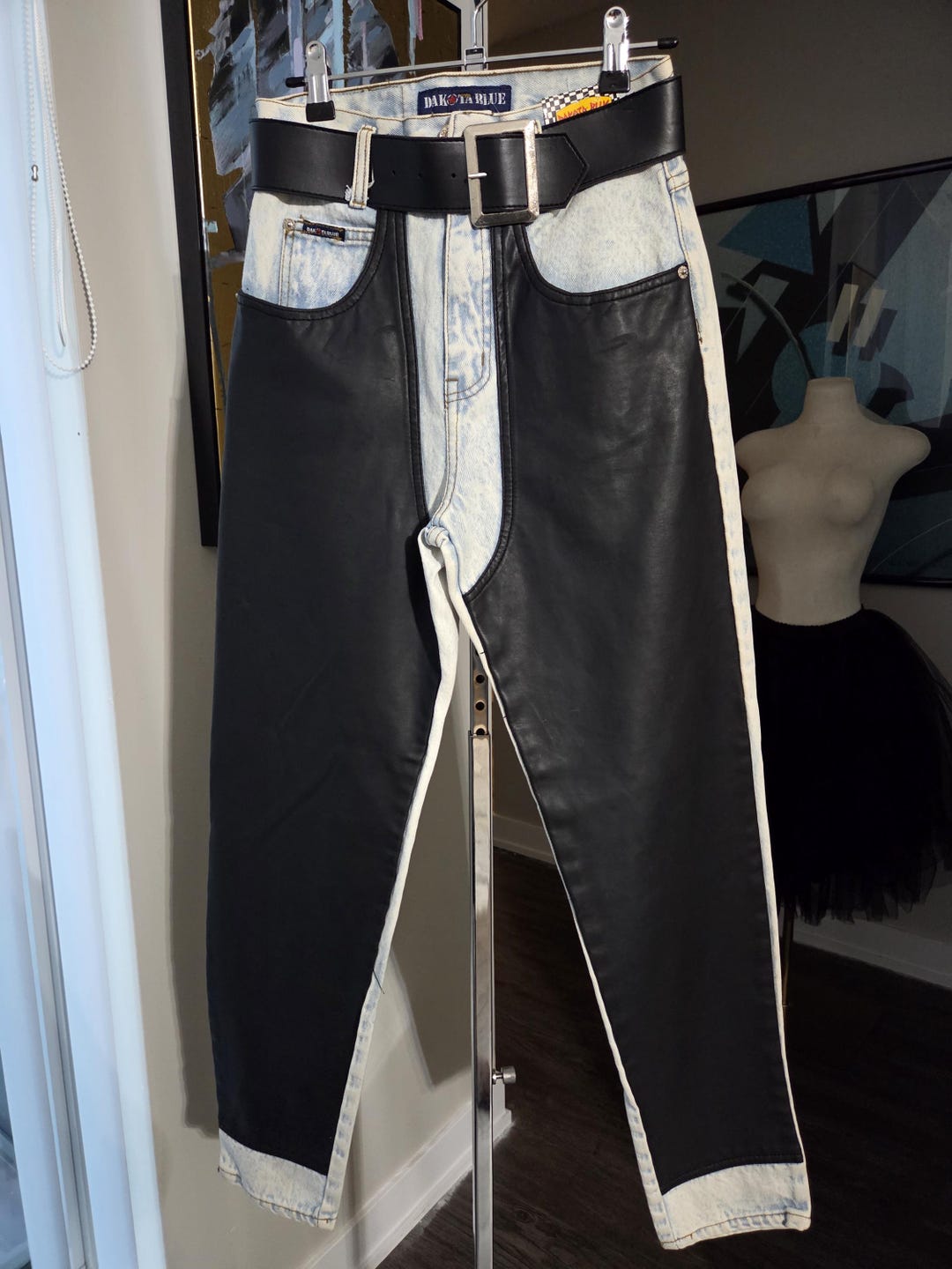 Vintage Dakota Blue Faux Leather Chaps Style Jeans - Etsy