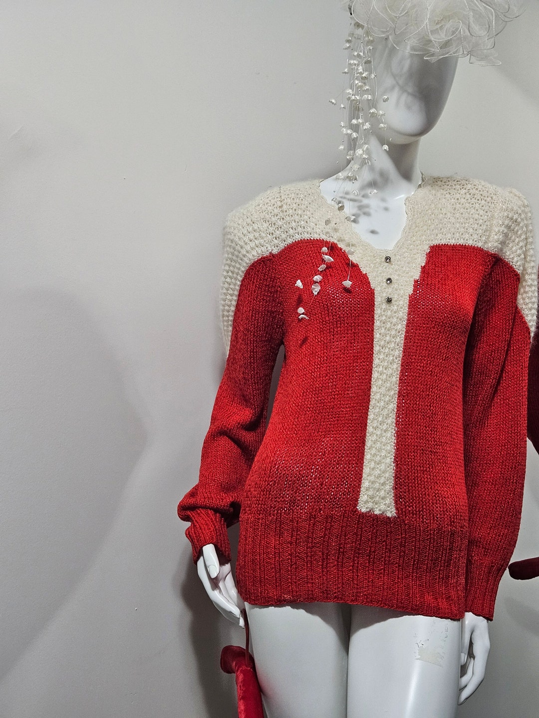 Vintage Magnolia Red Sweater - Etsy