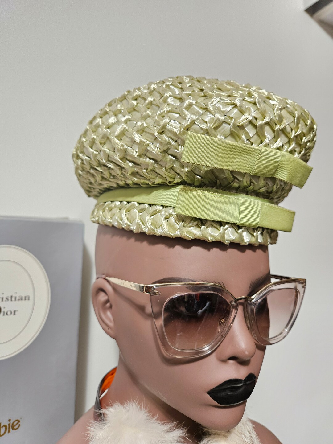 Vintage Green Straw Pill Hat - Etsy