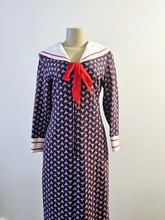 1970s Pantel Sailot Print Dress - Gem