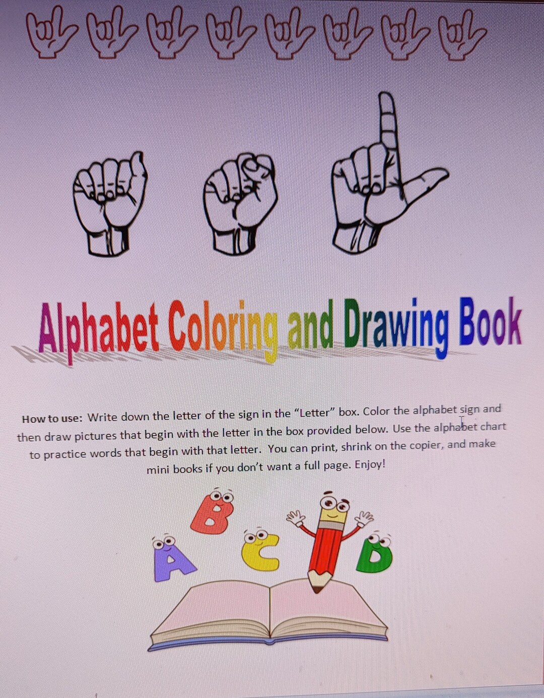 American Sign Language Alphabet Coloring Book - Etsy