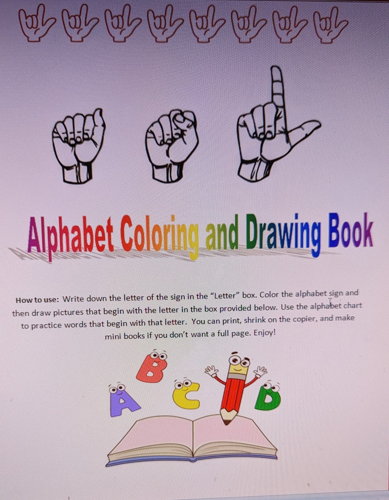 American Sign Language Alphabet Coloring Book - Etsy