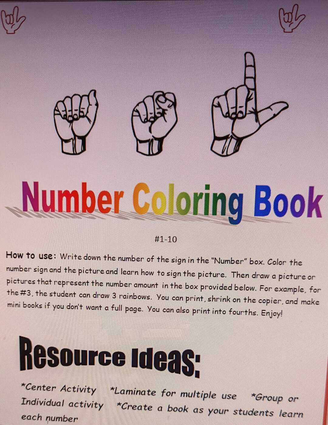 American Sign Language Number Coloring Book - Etsy