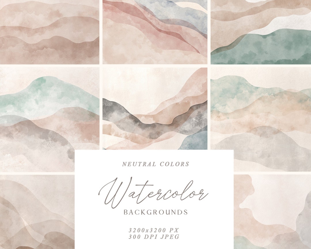 Neutral Color Watercolor Background, Watercolor Waves Clipart Digital ...