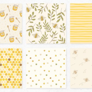 Honey Bee Digital Papers, Bee-themed Seamless Patterns, Yellow Backgrounds With Bees, Honeycomb ...