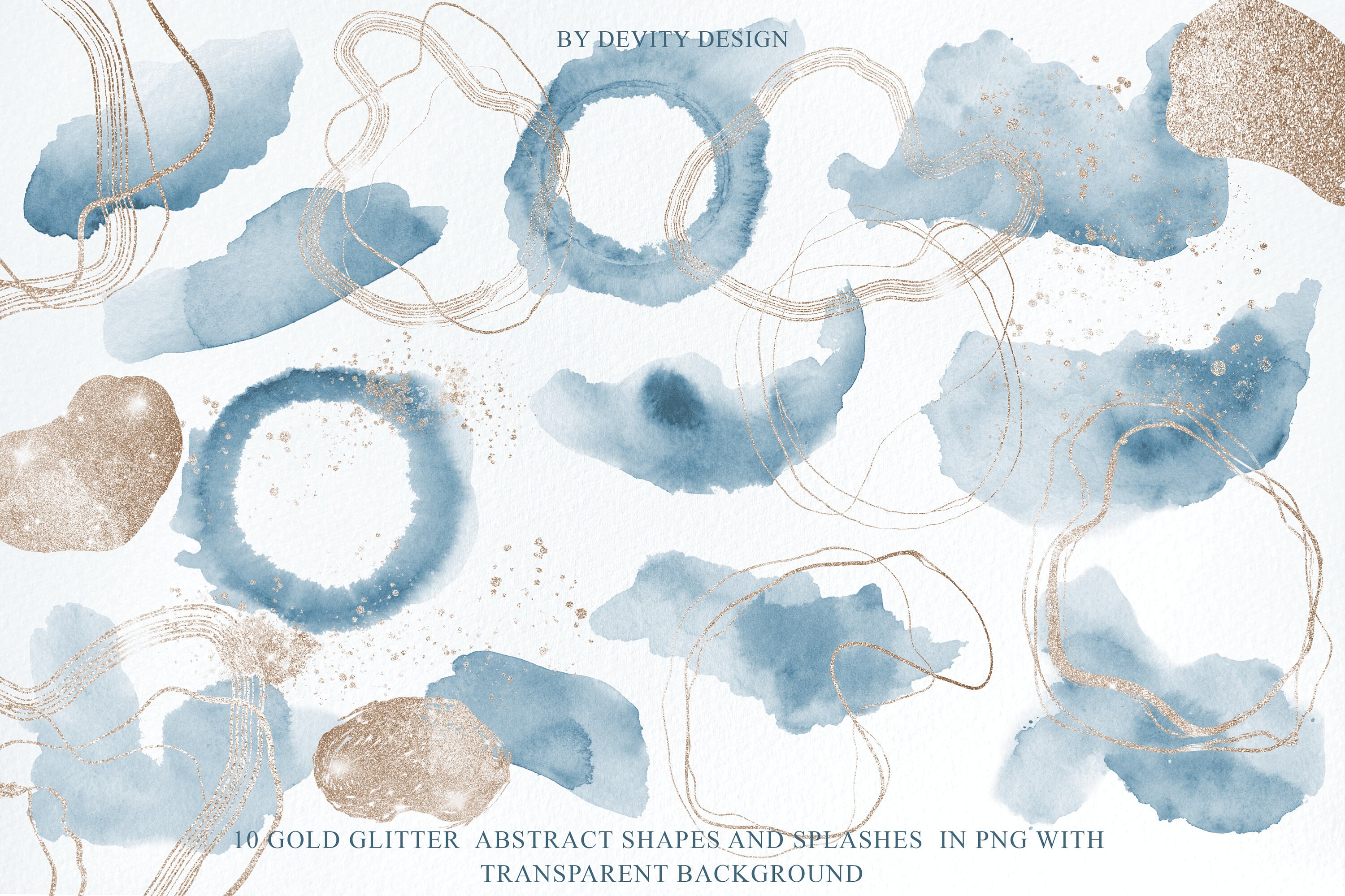 Blue and Gold Watercolor Abstract Shapes Splotches Clip Art - Etsy