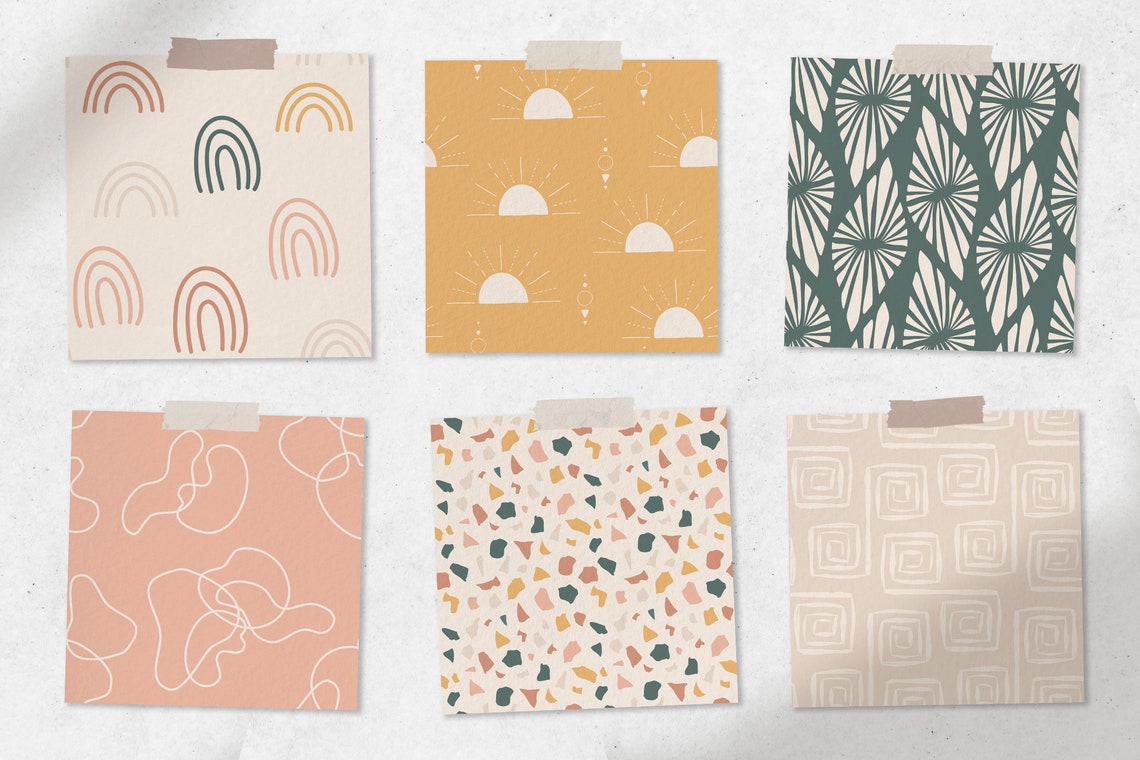 12 Pink Beige Green Boho Seamless Patterns Digital Paper Pack - Etsy