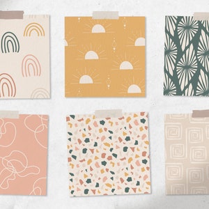 12 Pink Beige Green Boho Seamless Patterns Digital Paper Pack, Cute ...