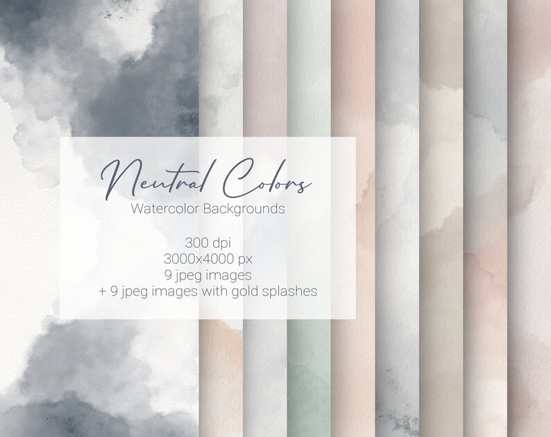 Neutral Colors Watercolor Waves Backgrounds With Gold Lines - Etsy