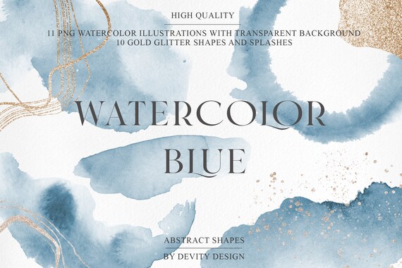 Blue and Gold Watercolor Abstract Shapes Splotches Clip Art - Etsy
