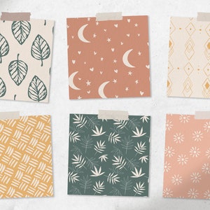 12 Pink Beige Green Boho Seamless Patterns Digital Paper Pack, Cute ...