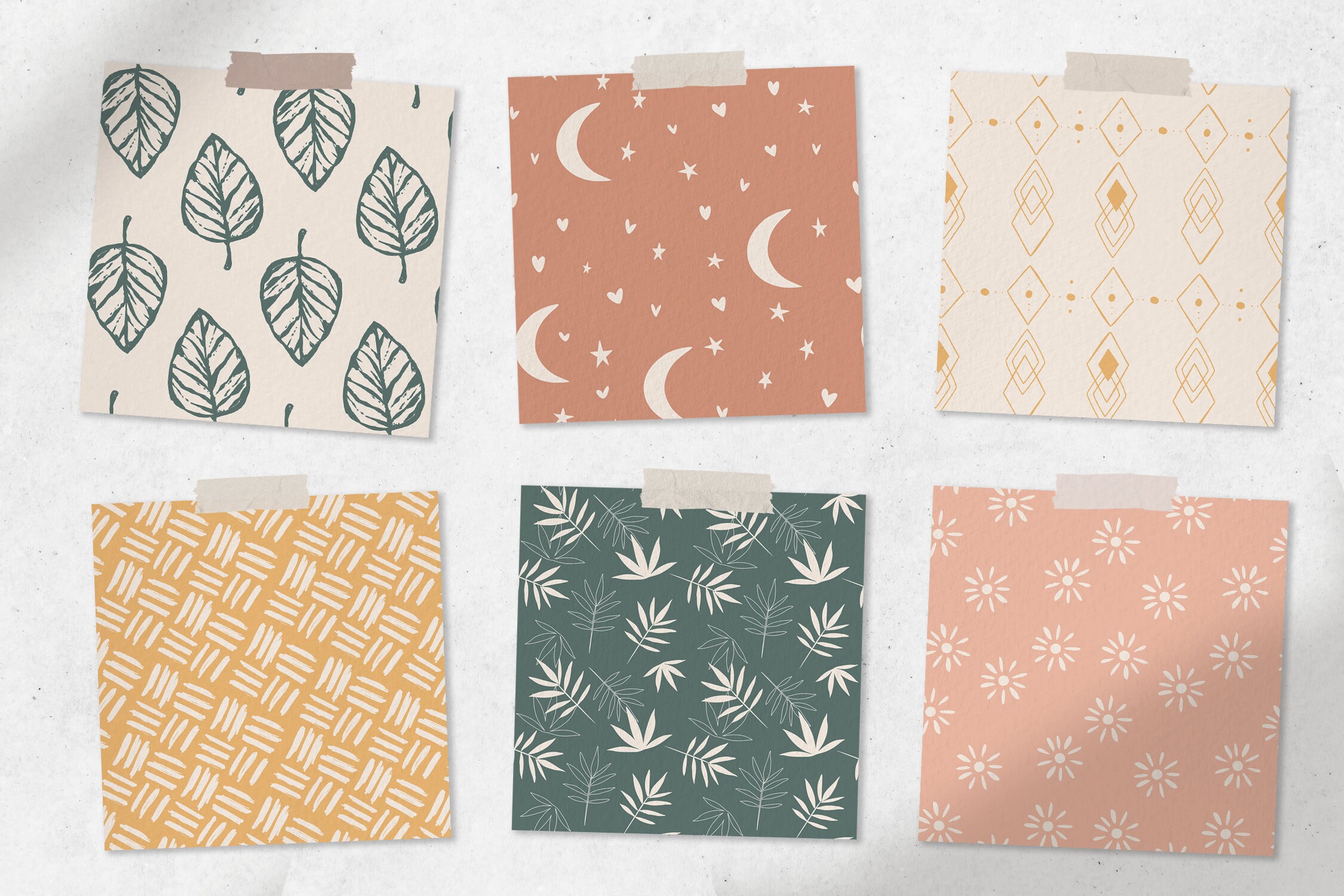 12 Pink Beige Green Boho Seamless Patterns Digital Paper Pack - Etsy