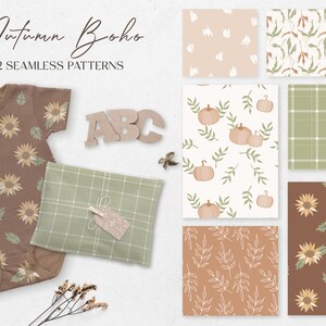 Fall Boho Digital Paper Pack JPG, Autumn Pumpkin and Leaves Bohemian ...