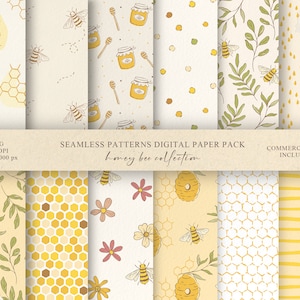 Honey Bee Digital Papers, Bee-themed Seamless Patterns, Yellow ...
