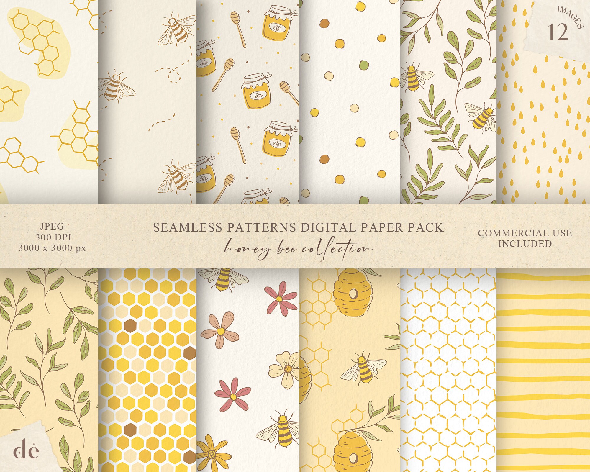 Honey Bee Digital Papers Bee-themed Seamless Patterns Yellow - Etsy