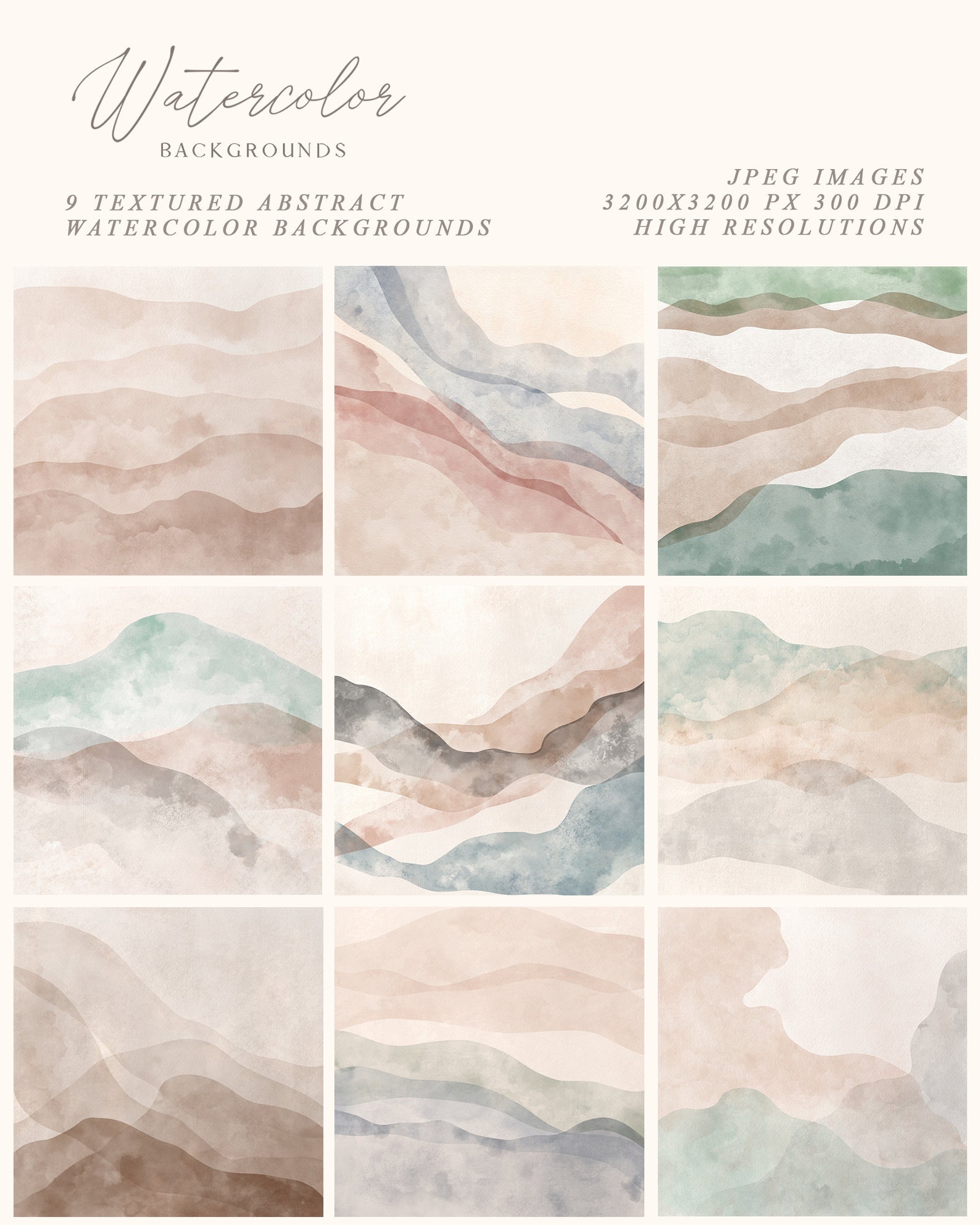 Neutral Color Watercolor Background, Watercolor Waves Clipart Digital ...