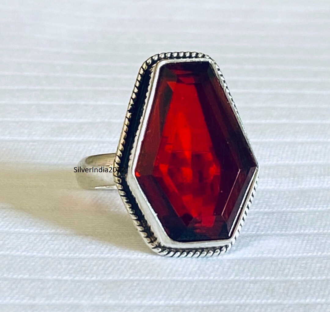 Red Garnet Coffin Ring: Sterling Silver Gothic Statement Ring - Etsy