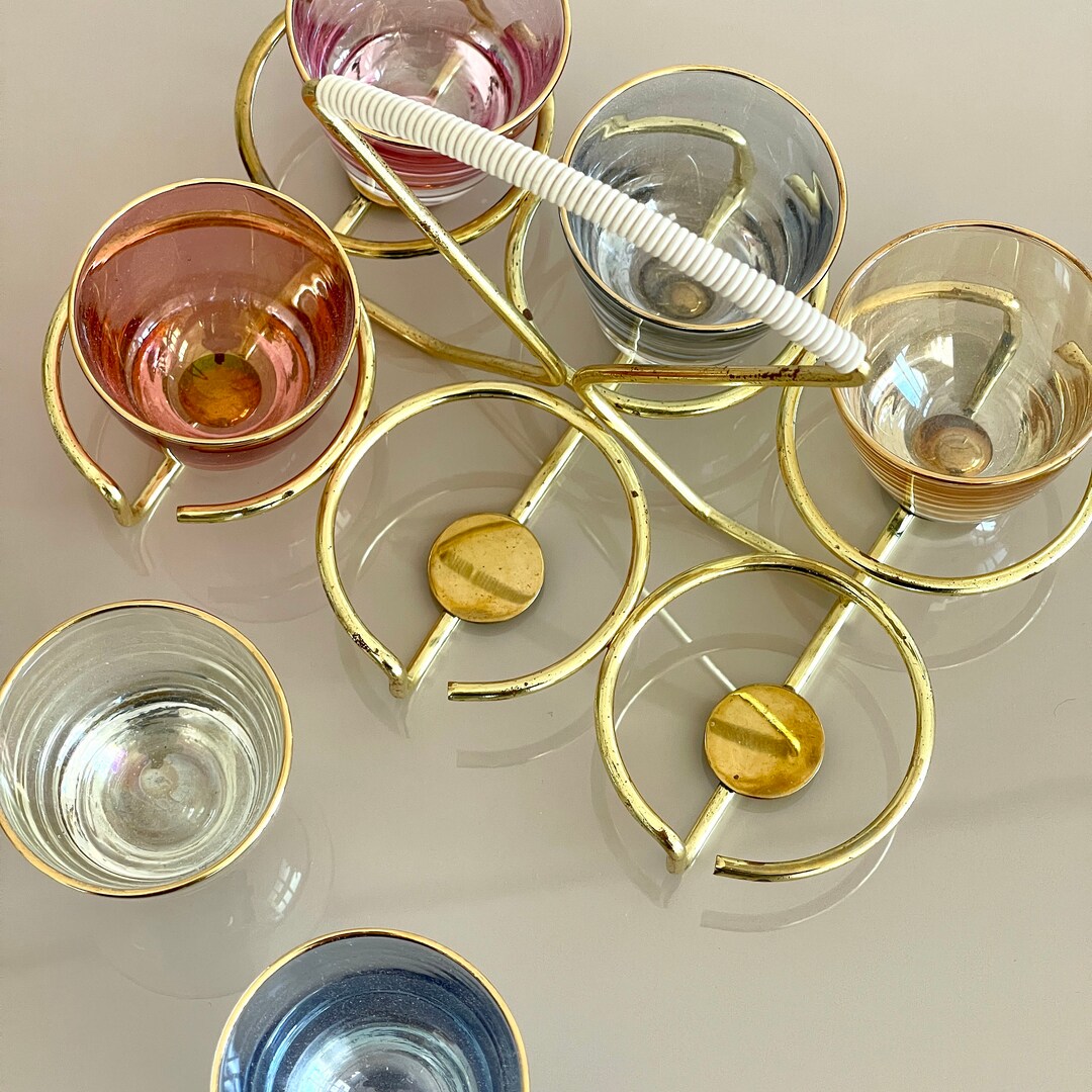 Vintage Colored Shot Glasses 6pc Set With Stand Made in Germany - Etsy