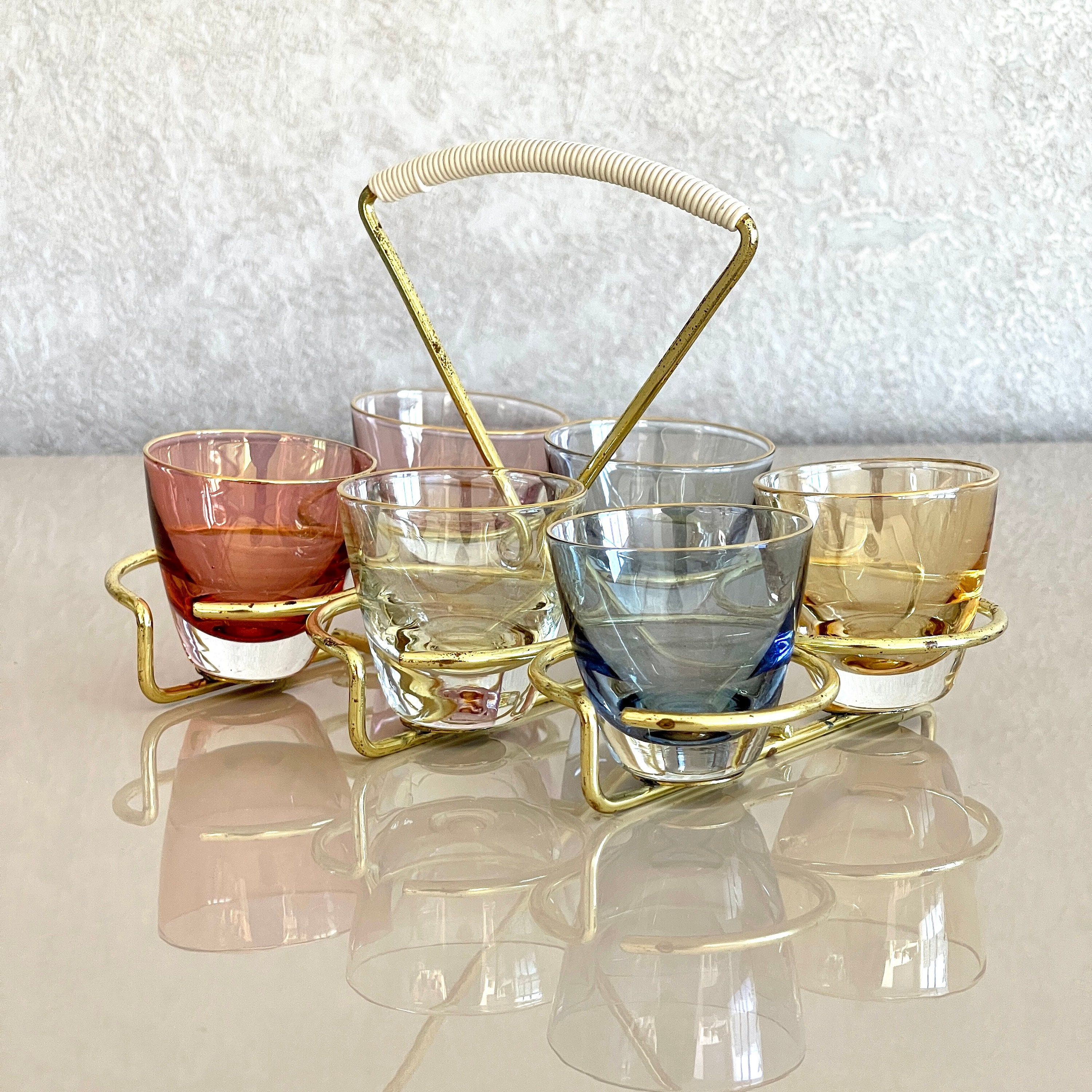 Vintage Colored Shot Glasses 6pc Set With Stand Made in Germany - Etsy