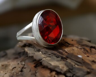 Red Silver Ring - Etsy