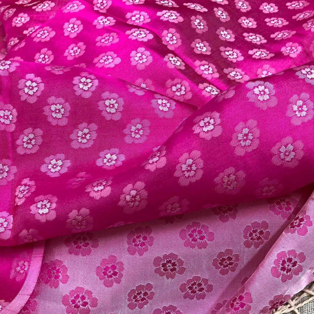 PURE MULBERRY SILK Fabric by the Yard - Pink Silk With Flower Pattern ...