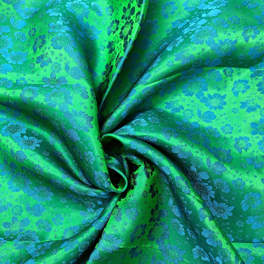 PURE MULBERRY SILK Fabric by the Yard - Green Silk With Flower Pattern ...