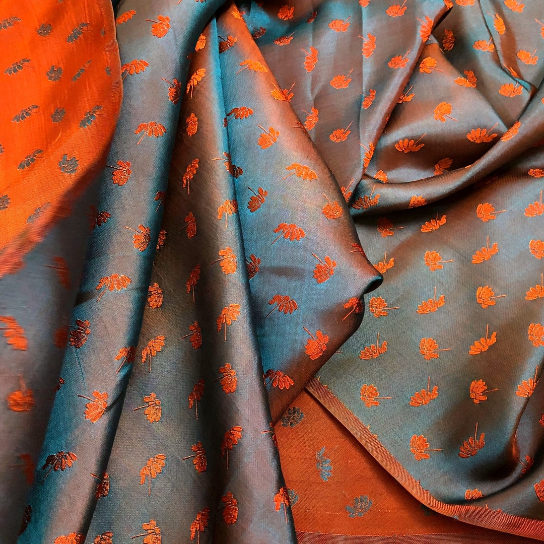 PURE MULBERRY SILK Fabric by the Yard - Orange Floral Pattern ...
