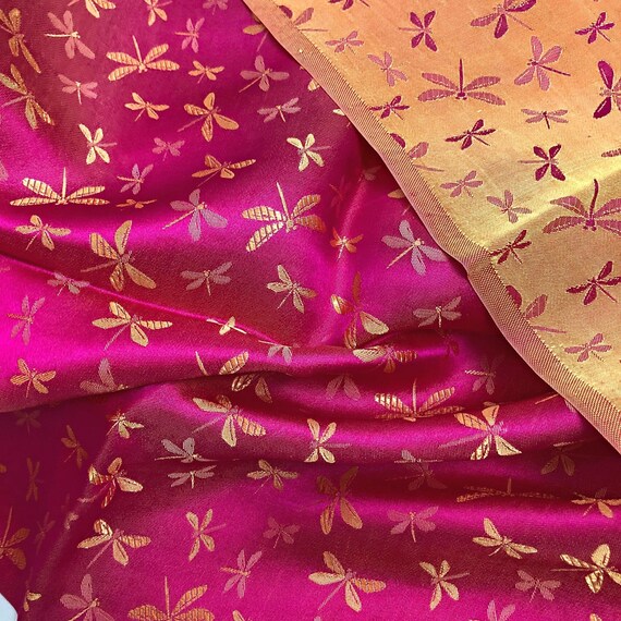 PURE MULBERRY SILK Fabric by the Yard Dragonfly Pattern - Etsy