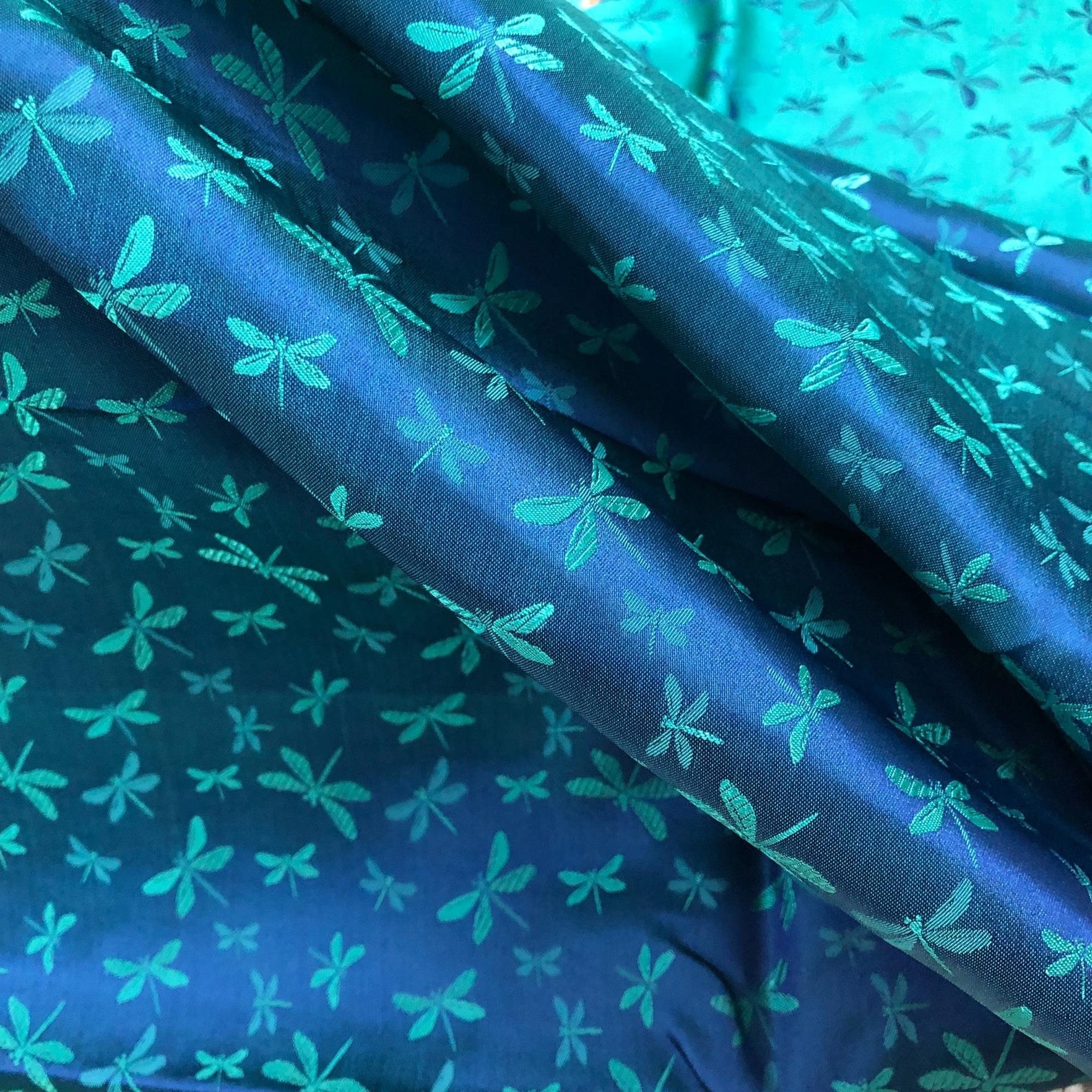 PURE MULBERRY SILK Fabric by the Yard Dragon Fly Pattern - Etsy