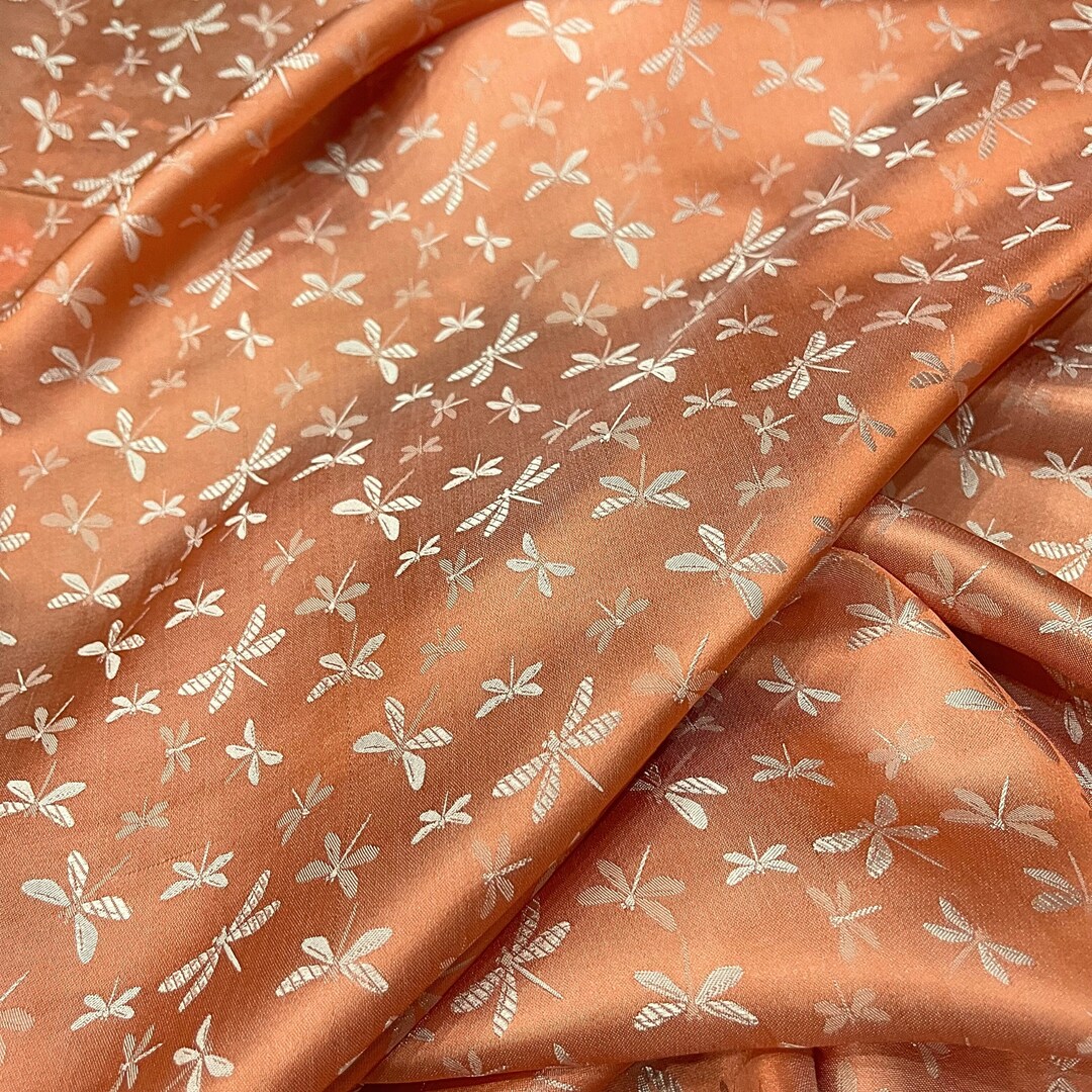 PURE MULBERRY SILK Fabric by the Yard - Dragonfly Pattern Silk Fabric ...