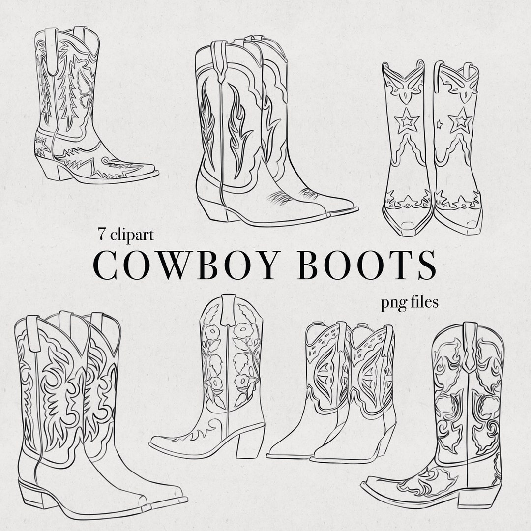 Cowboy Boots Line Art Clipart | Cowgirl PNG Images (commercial License ...