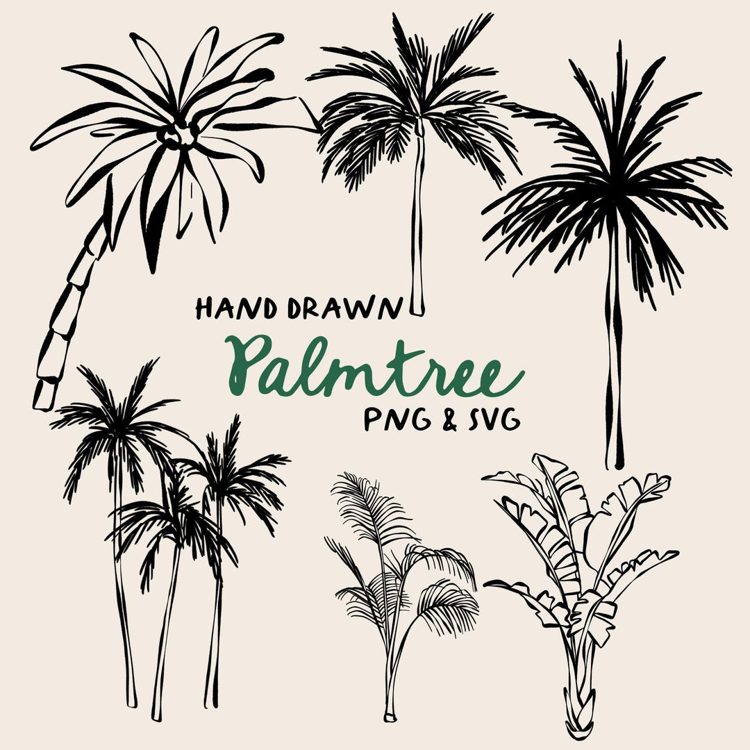 Whimsical Palmtree Clipart Set, Palmtree Png / SVG, Tropical SVG, Png ...