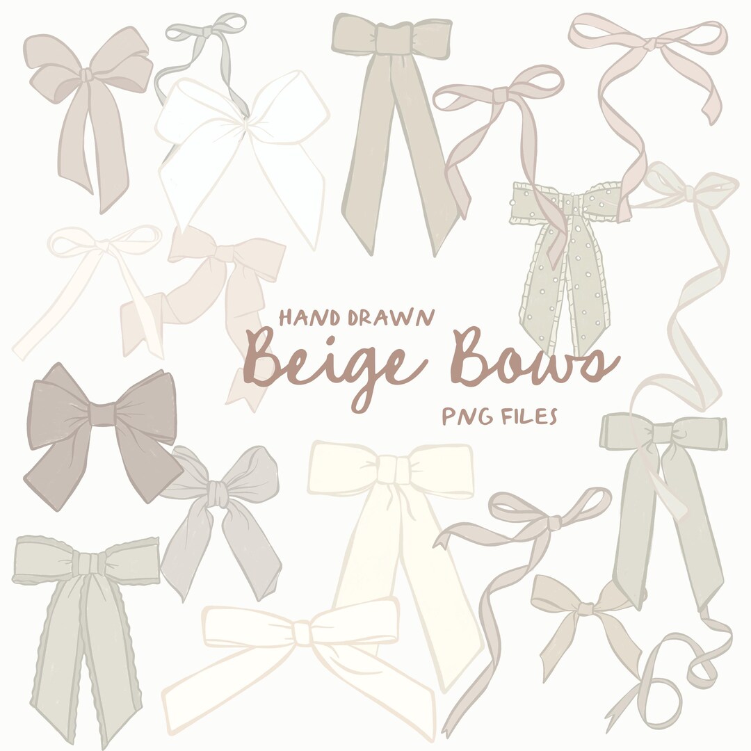 Coquette Illustration Beige Bow Clipart Set, Bow Png, Transparent PNG ...