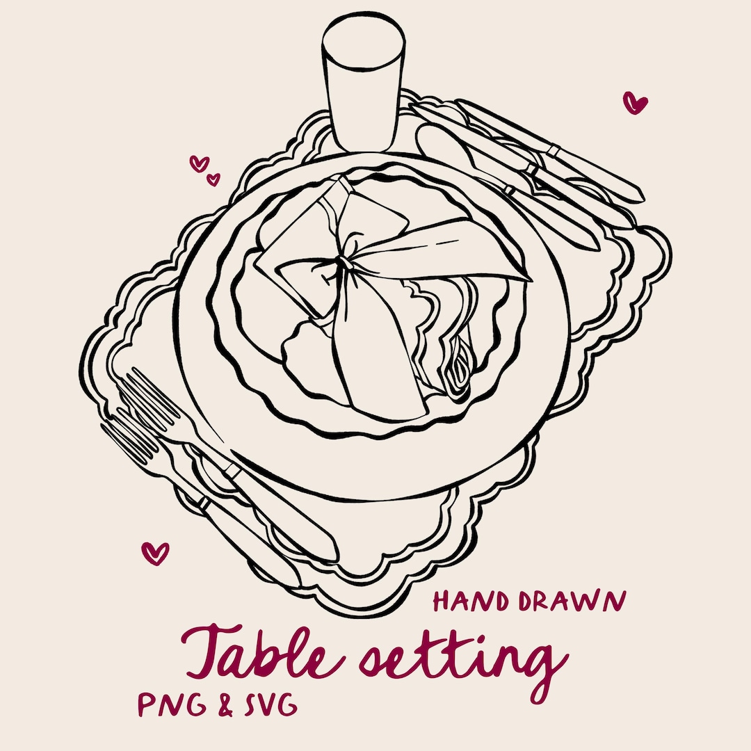 Table Setting Line Illustration Png / Svg, Diner Table PNG, Whimsical ...