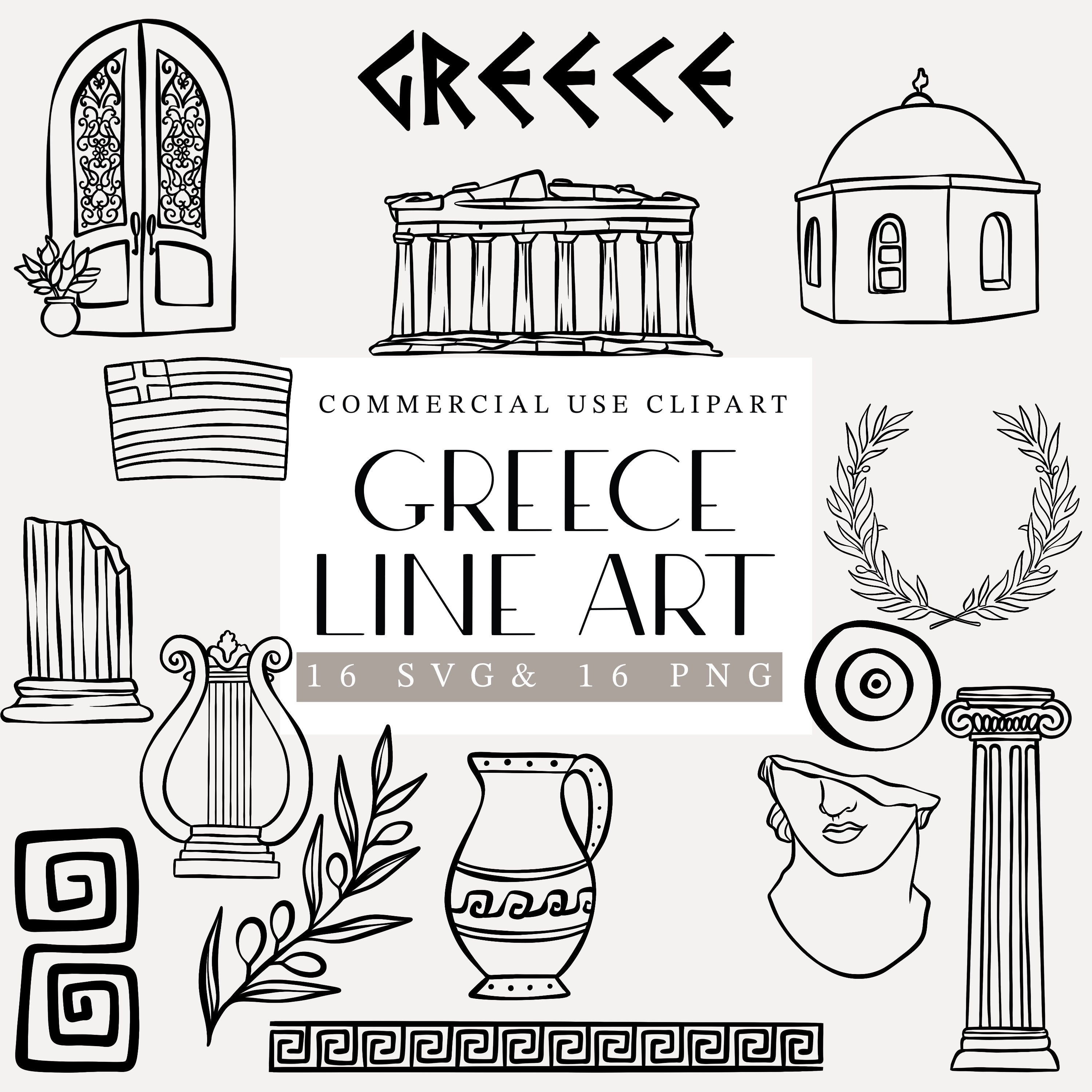 Greece Line Art Clipart, Wedding Invitation Graphics (PNG, SVG) - Etsy