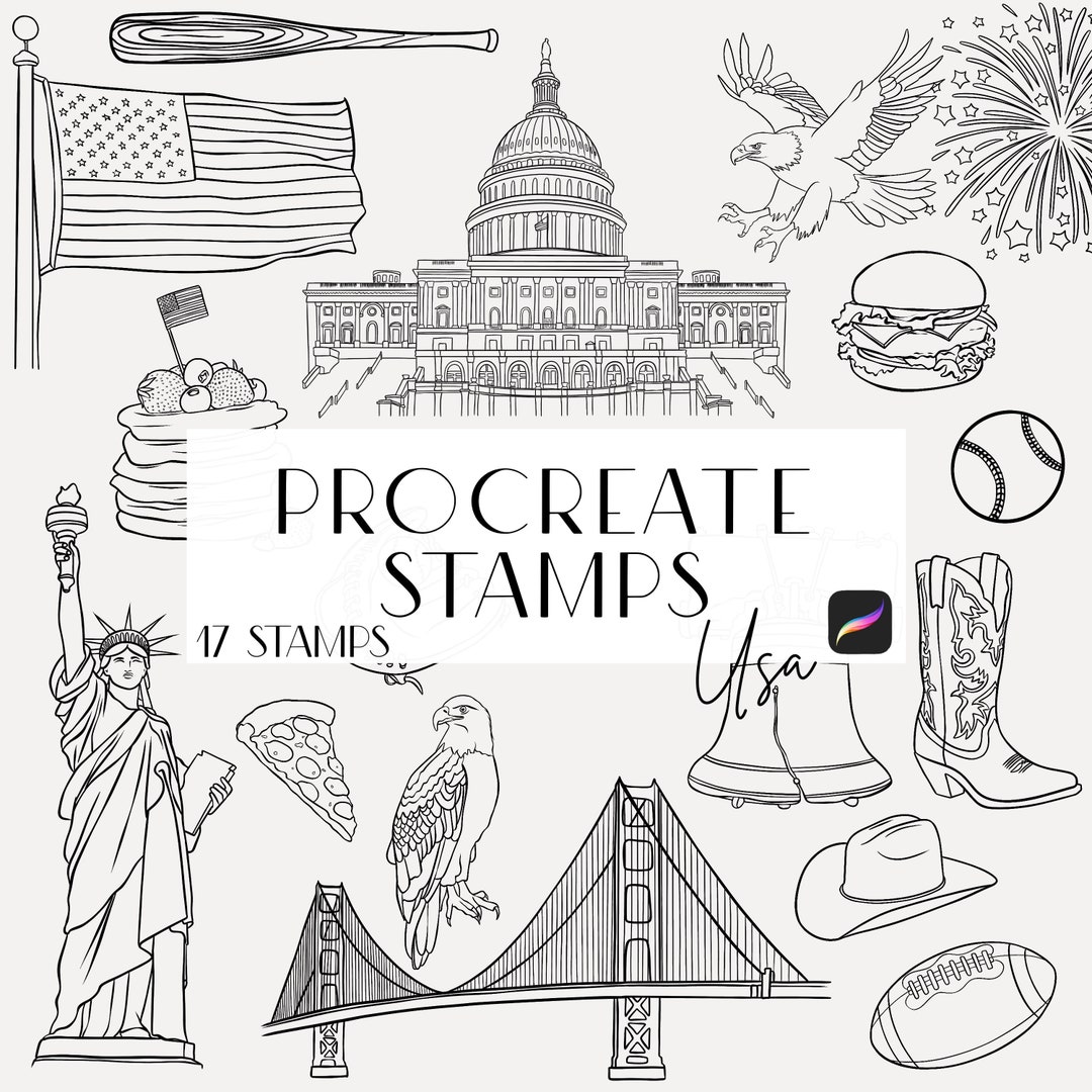USA Procreate Stamp Brushes, Line Art, Stamp for Invitations, Line ...