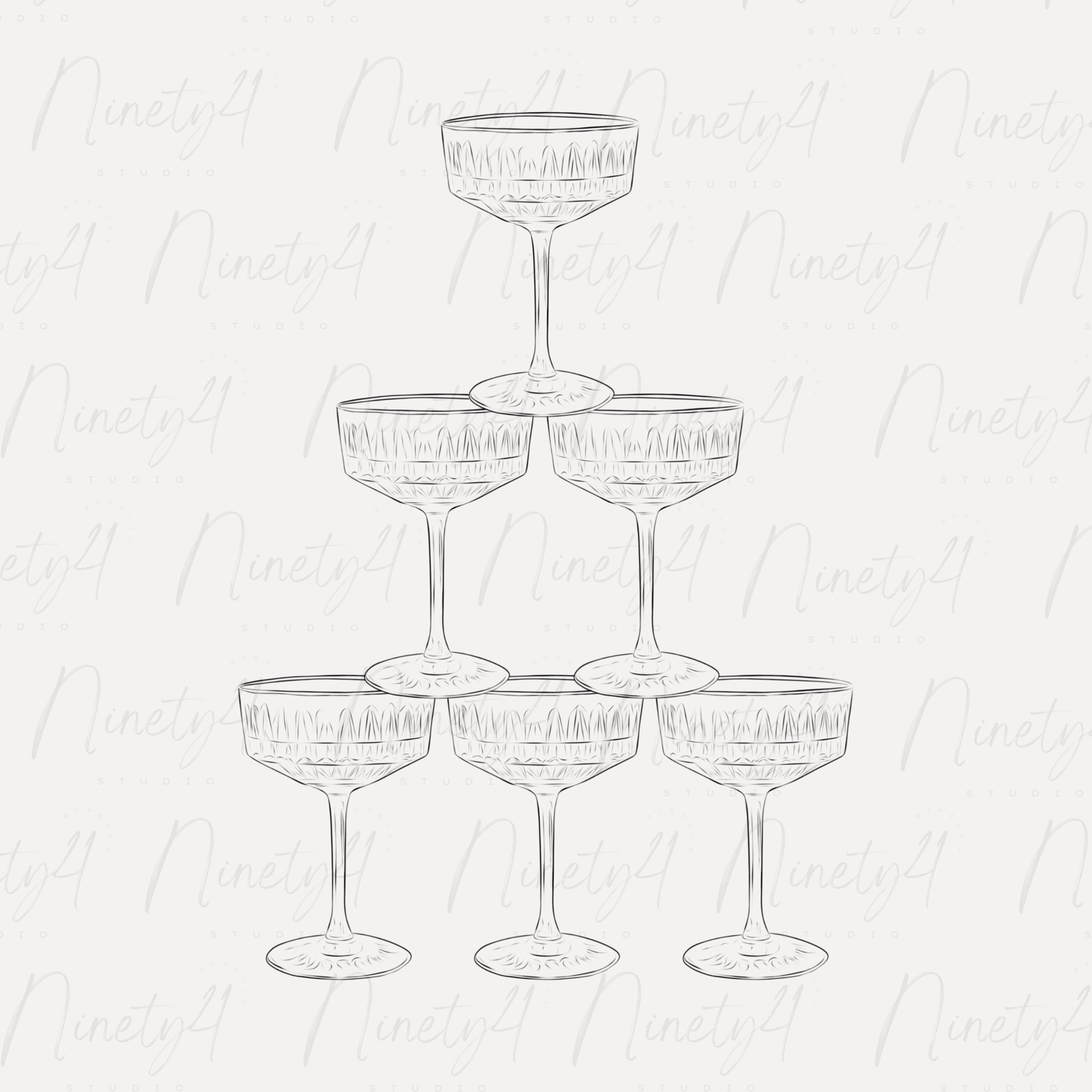 Champagne Line Illustrations | Champagne Tower PNG | Champagne Tower ...