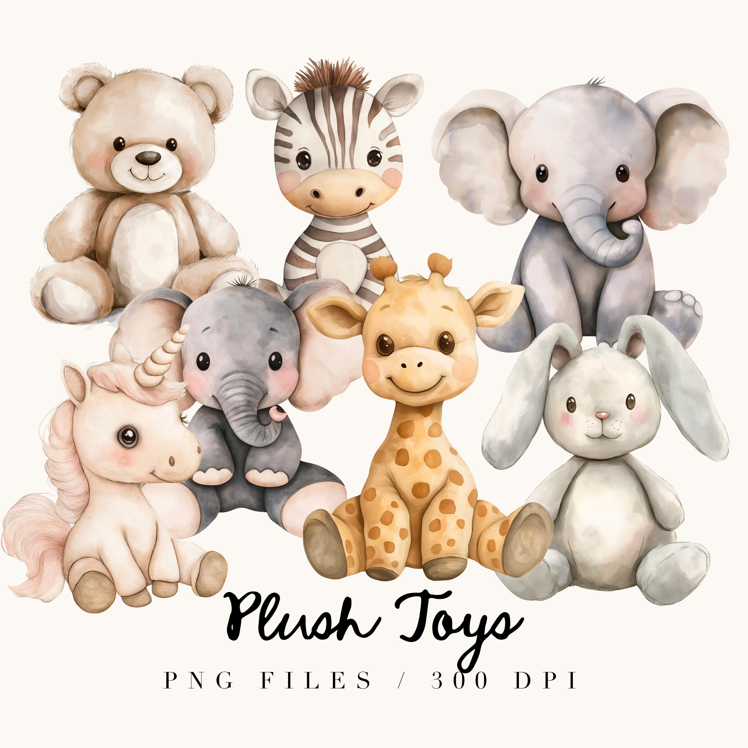 Plush Toys Clip Art Set, Vintage Watercolor Clipart, Plush Animals ...