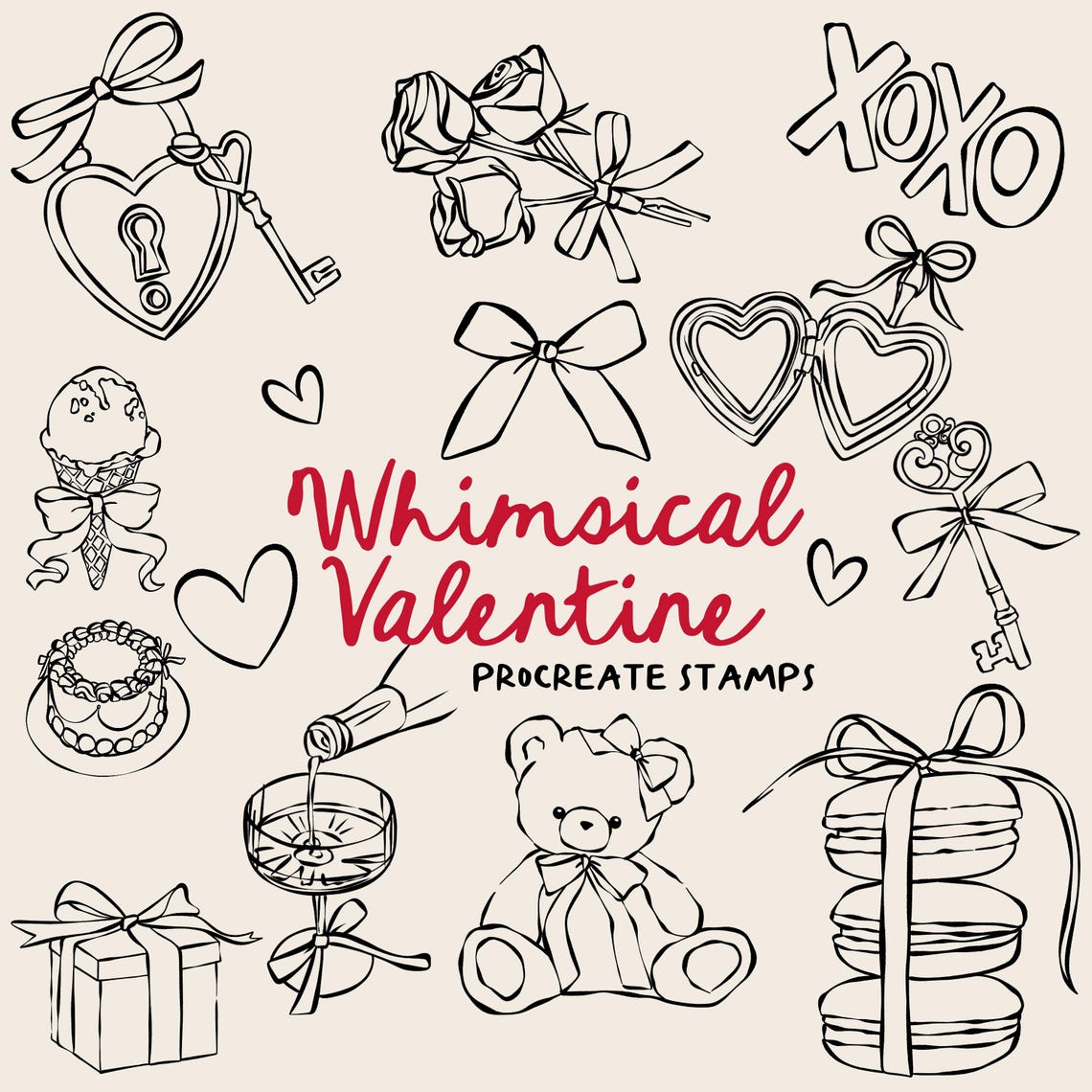 Whimsical Valentine Procreate Stamp Brushes, Line Art (digital Download ...