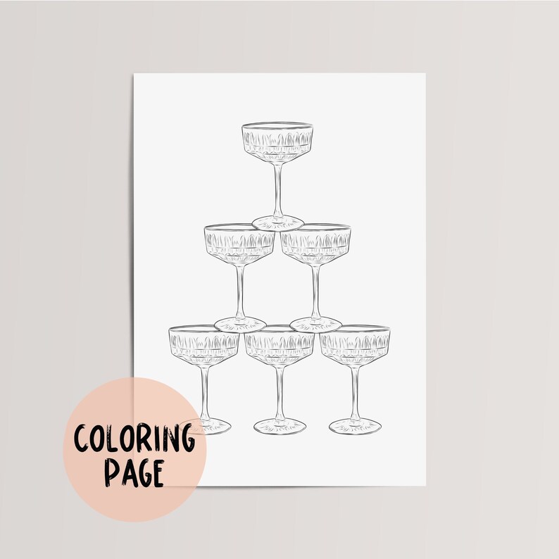 Champagne Coloring Page | Instant Download | Procreate Aesthetic ...