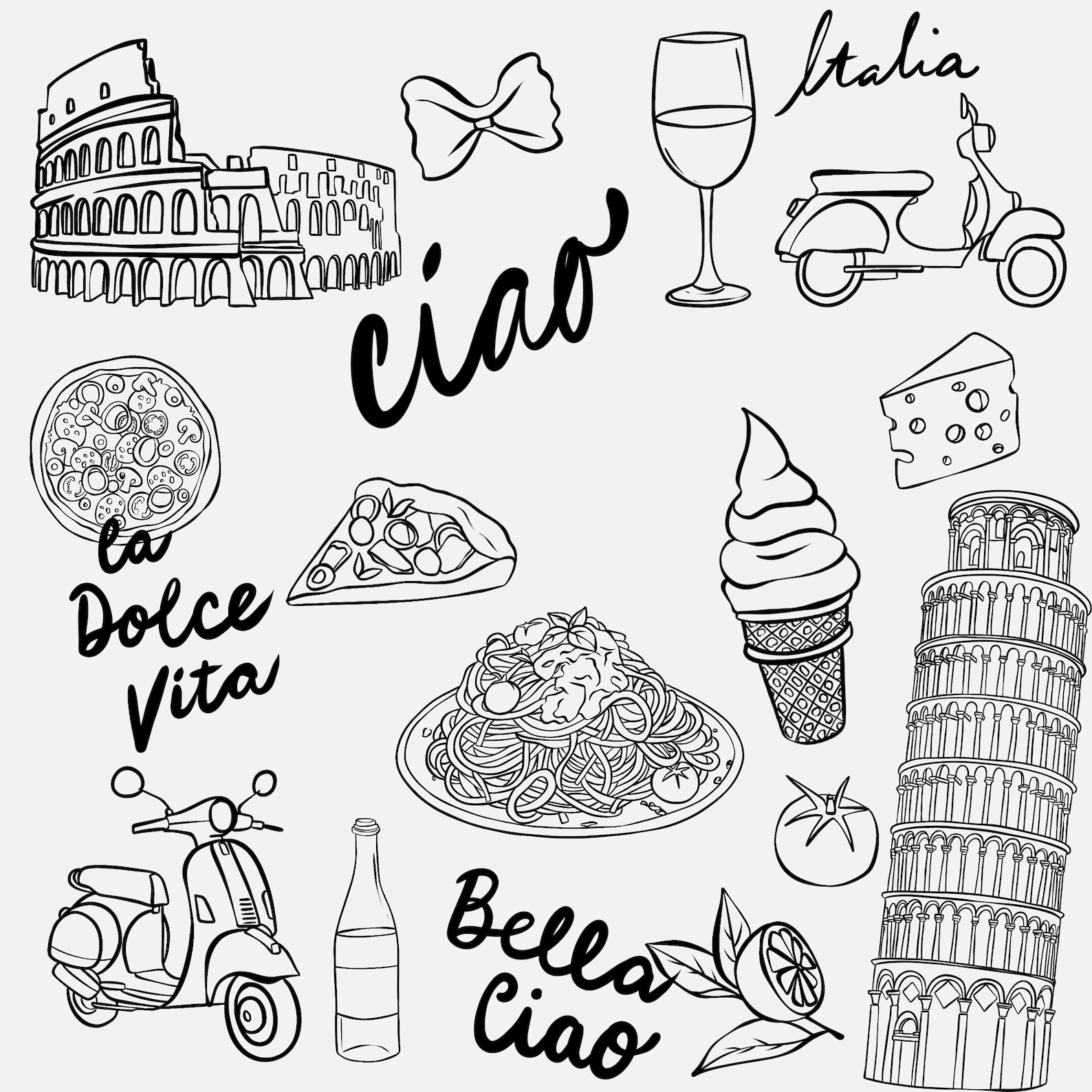 Italy Line Art Clipart, Wedding Invitations SVG PNG (commercial License ...