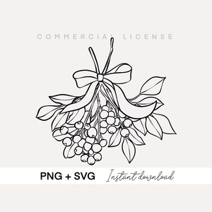 Whimsical Line Illustrations Png / Svg, Mistletoe PNG, Mistletoe ...