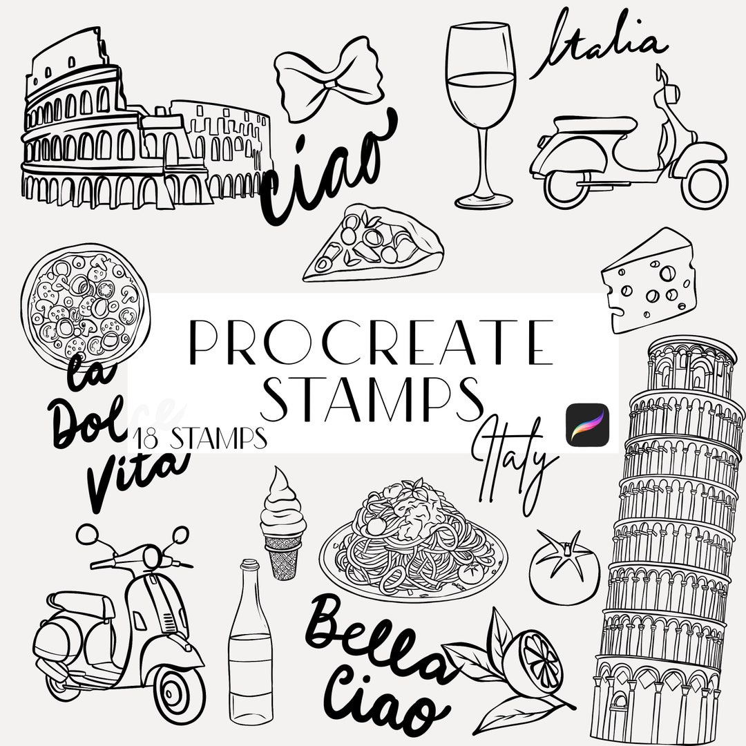 Italy Procreate Stamp Brushes, Line Art, Stamp for Invitations, Line ...