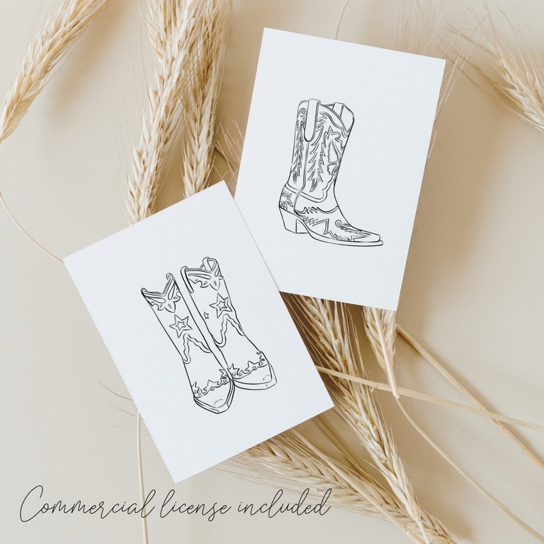 Cowboy Boots Line Art Clipart | Cowgirl PNG Images (commercial License ...