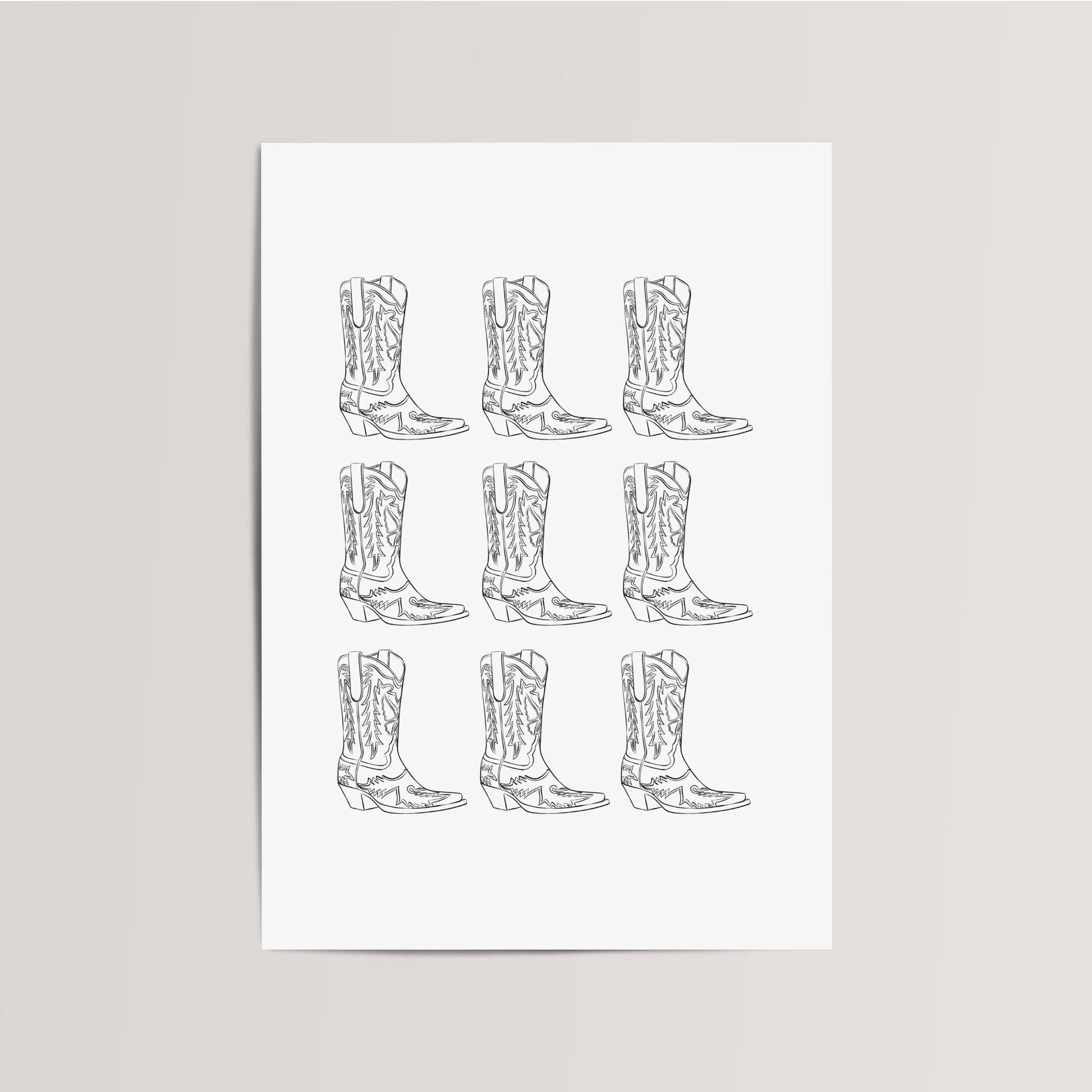 Cowboy Boots Coloring Page | Sip and Paint | Procreate Aesthetic ...