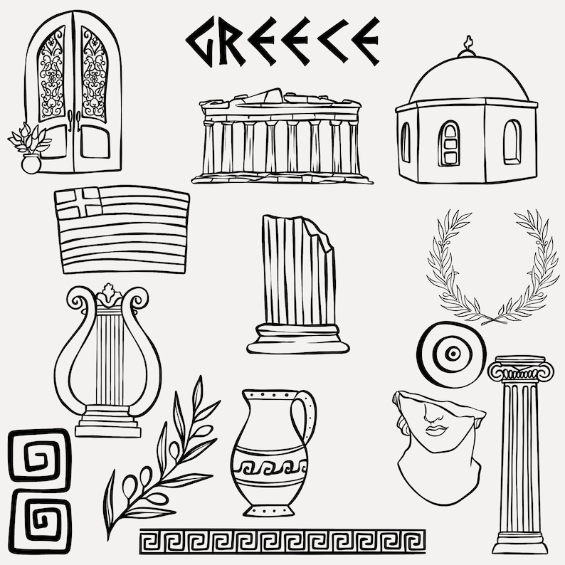 Greece Line Art Clipart, Wedding Invitation Graphics (PNG, SVG) - Etsy