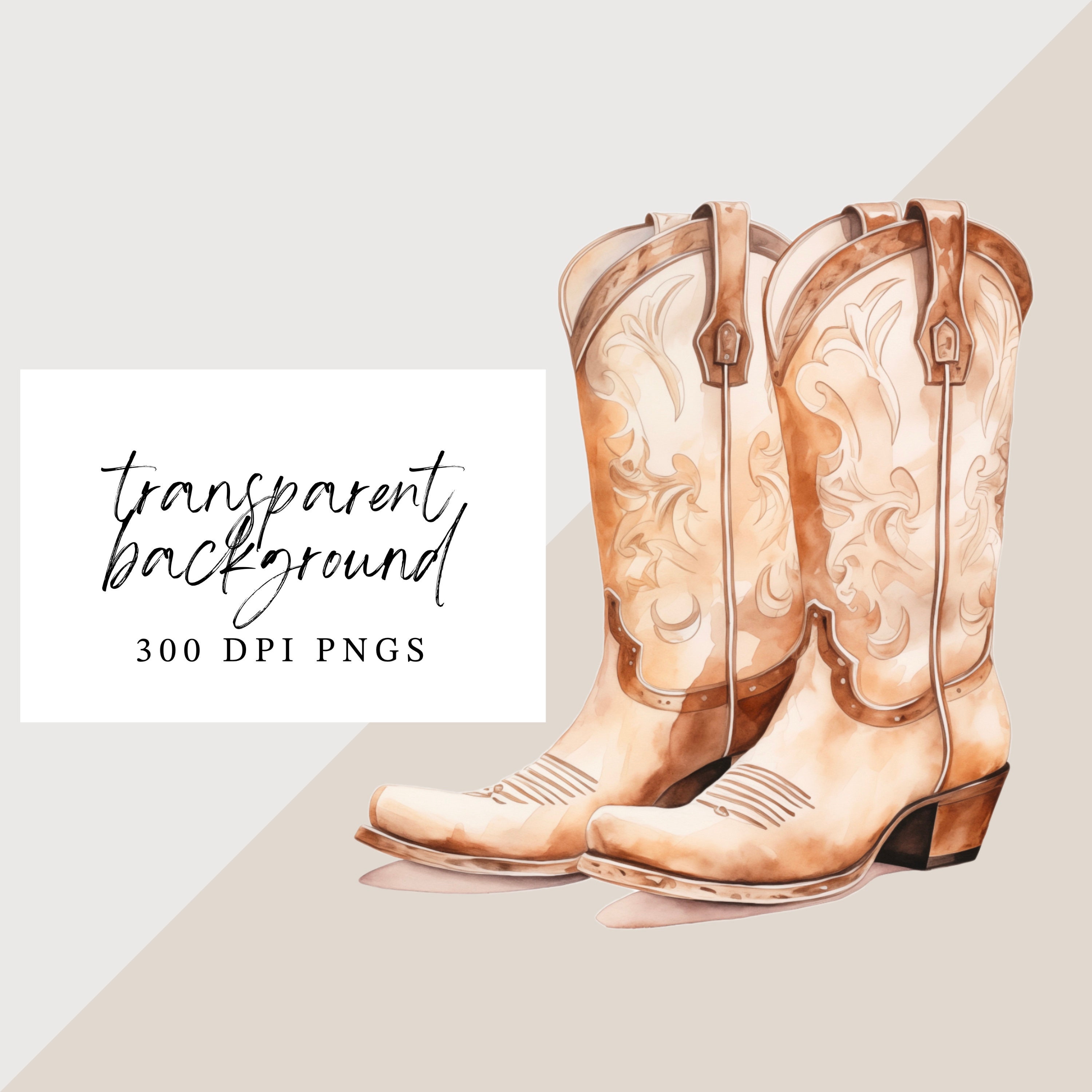 Watercolor Cowboy Boots, Cowboy Boots PNG, Transparent PNG, Beige and ...