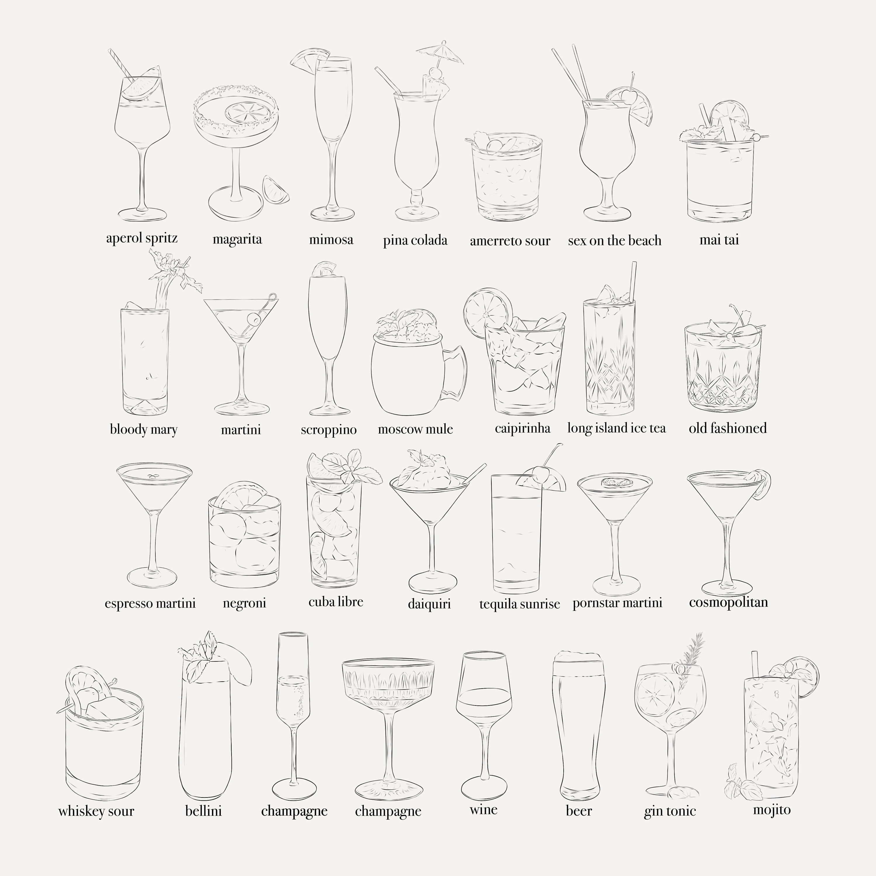 Cocktail Line Art Clipart | Signature Drink PNG Images (commercial ...