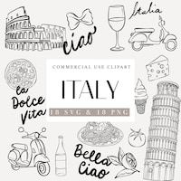 Italy Clipart Bundle: Italian Travel, Landmarks, Food (PNG, SVG) - Etsy